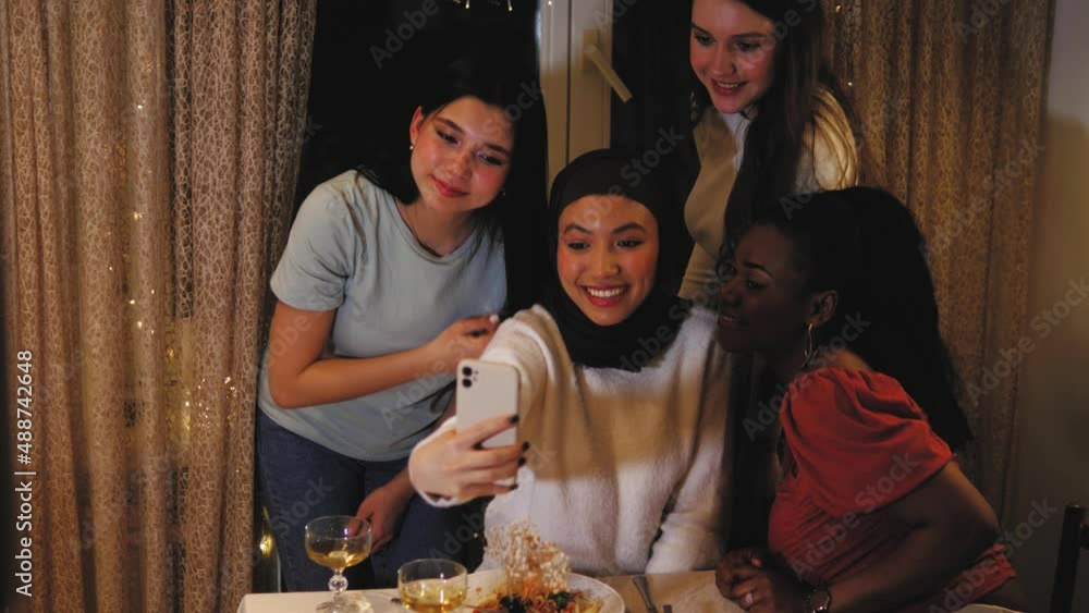 Amazing girls taking photo selfie picture on phone camera in the ...