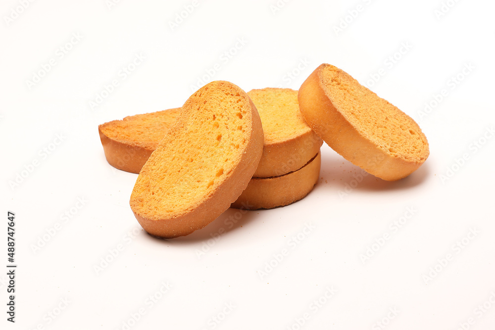 crispy rusk, cake rusk, Rava Rusk on white background Stock Photo ...