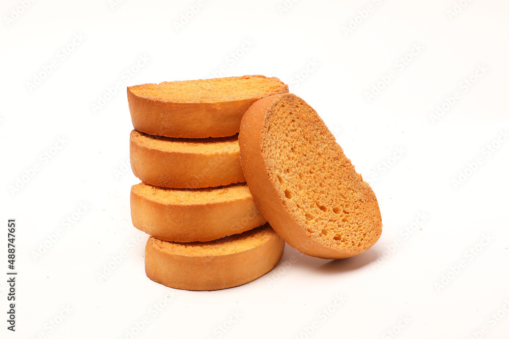 crispy rusk, cake rusk, Rava Rusk on white background Stock Photo ...