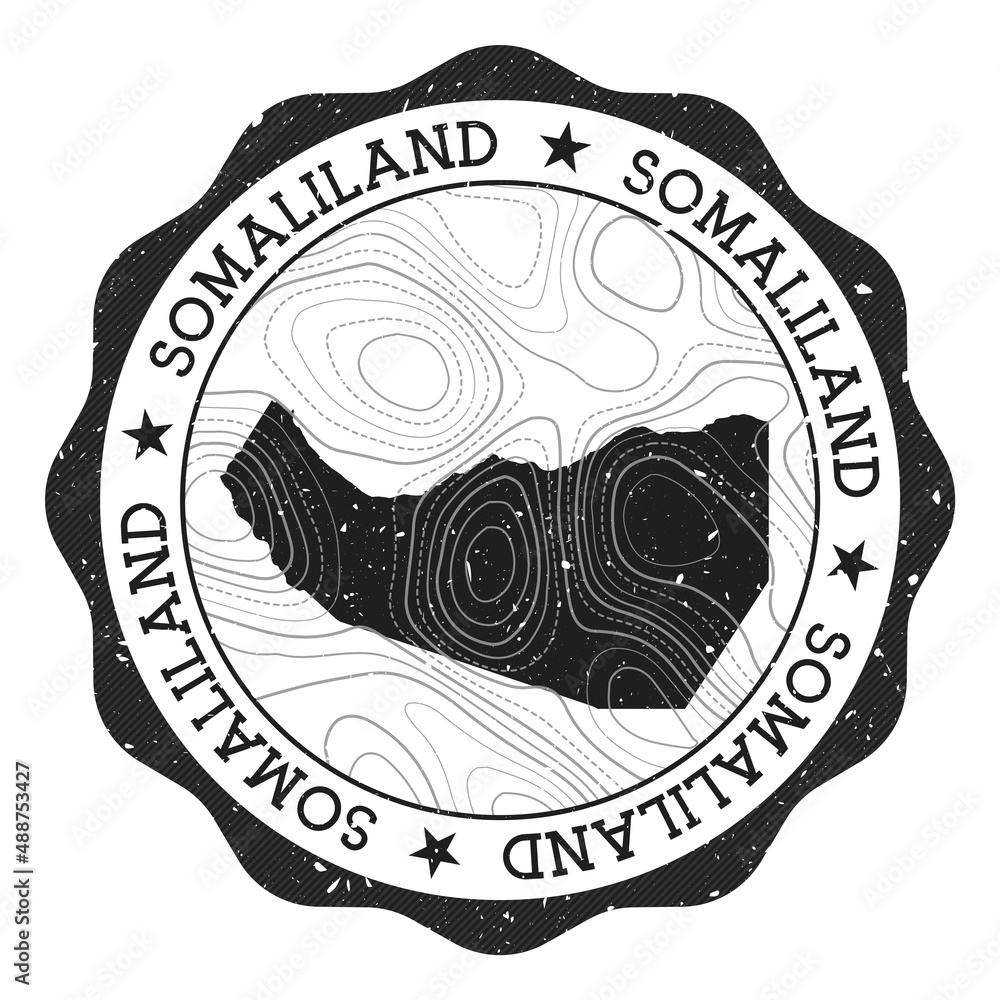 Somaliland outdoor stamp. Round sticker with map of country with ...