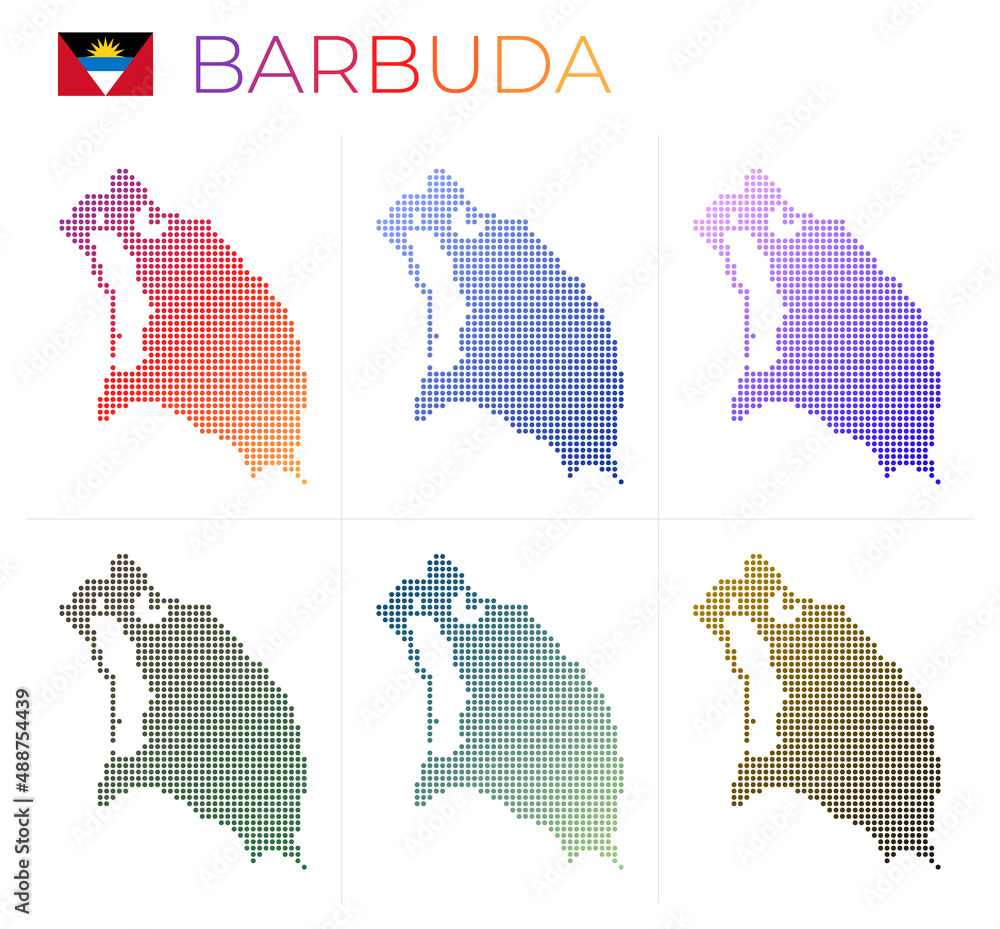 Barbuda dotted map set. Map of Barbuda in dotted style. Borders of the ...