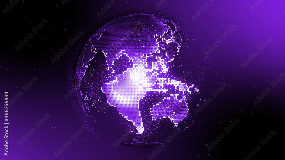 Techy earth map globe. Abstract colorful particles earth globe. Stock ...