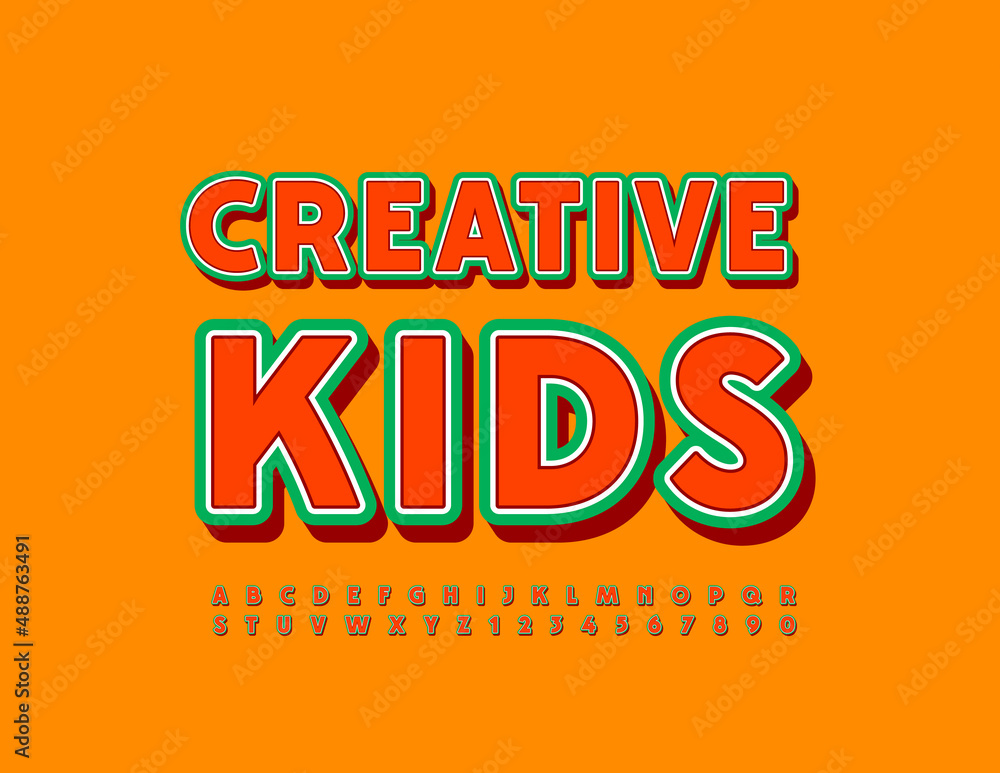 Vector colorful Emblem Creative Kids. Bright Trendy Font. Artistic ...