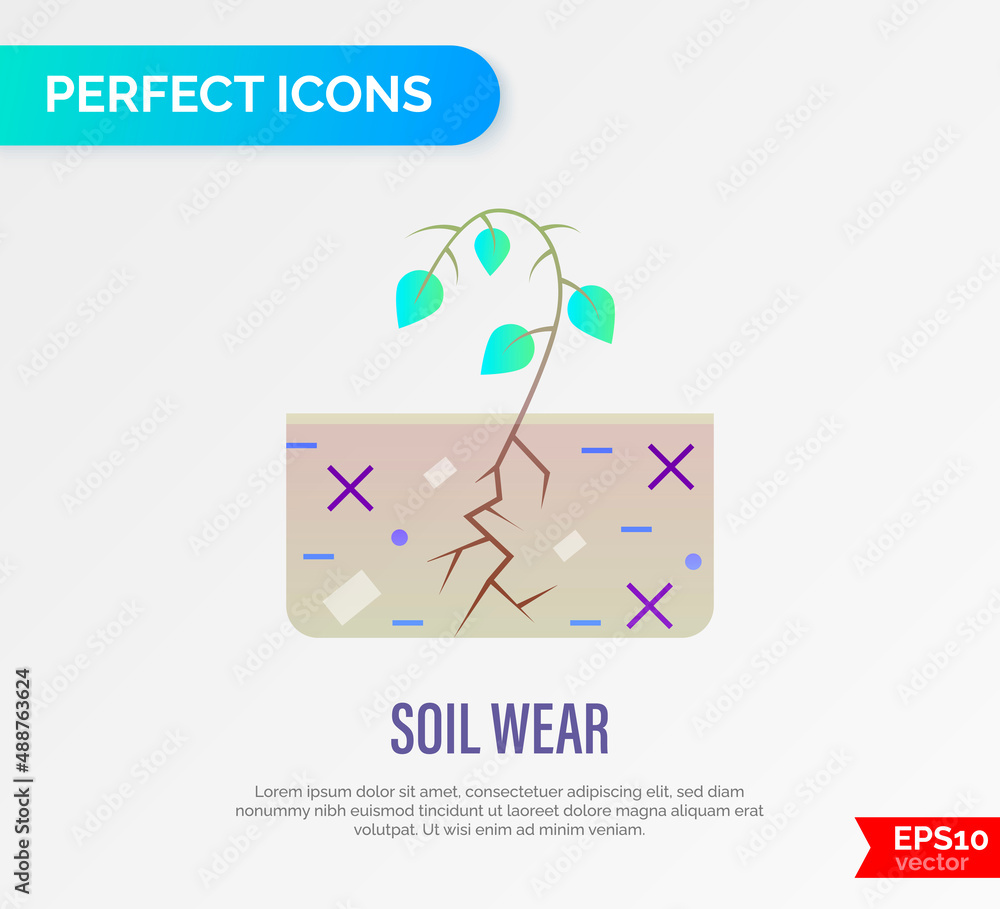 Soil wear gradient flat icon. Plant cannot grow in depleted soil. Soil ...