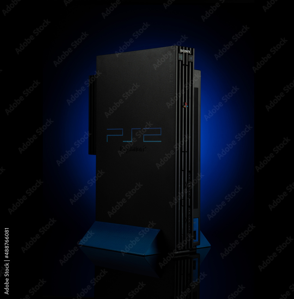 Odessa, Ukraine - April 13, 2020. The legendary vintage Playstation 2 ...