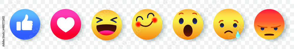 Collection of emoji reactions. Facebook emoticon buttons. Facebook ...
