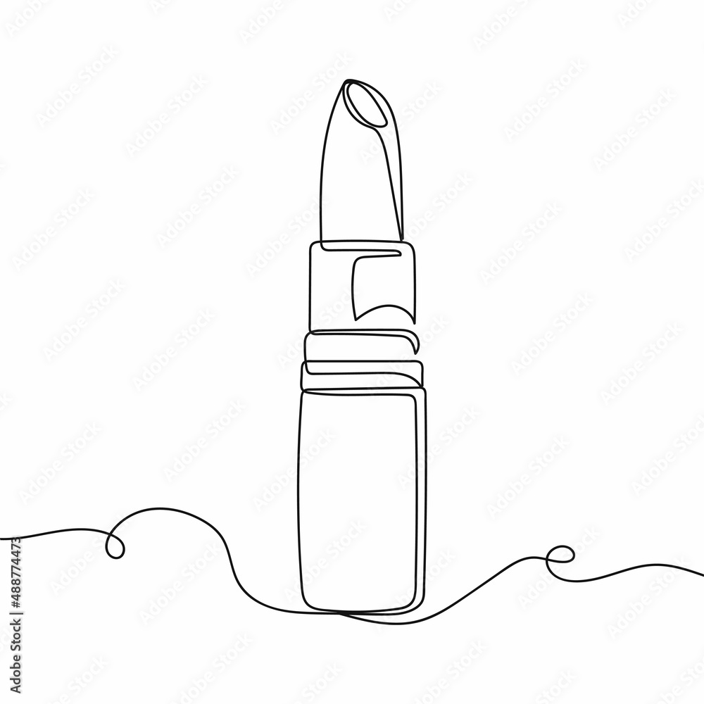 Continuous one simple single abstract line drawing of lipstick tube ...