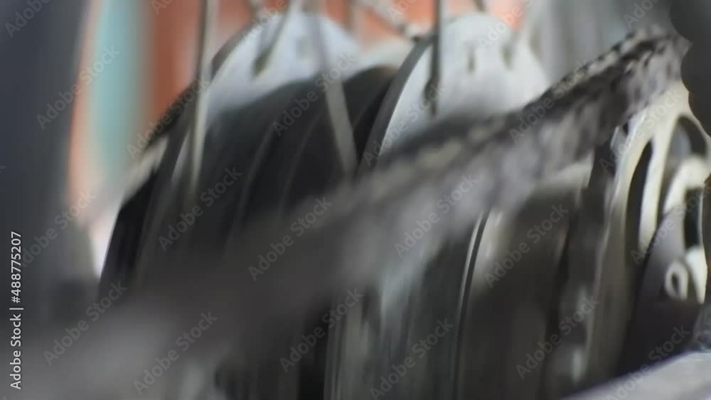 motorcycle wheels that spin, rotation of the gear and chain, video ...