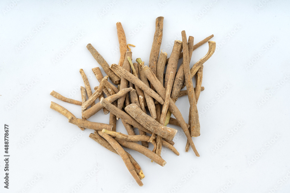 Ashwagandha, Withania Somnifera Root Closeup over isolated background ...