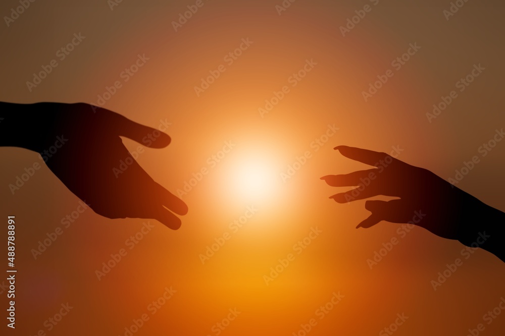 Human hand Asking help Concept. hands helping each other on Sunset ...