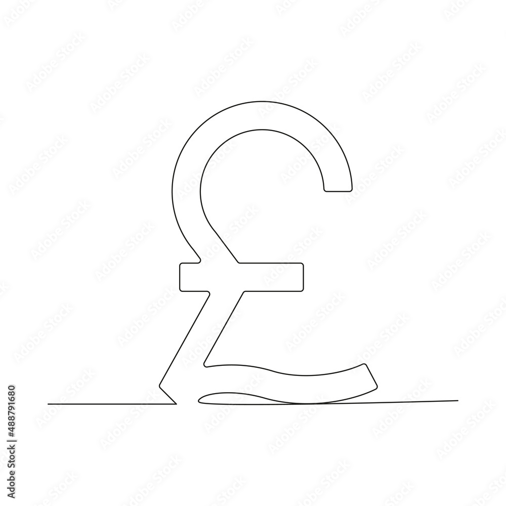 British pound sterling one line drawing symbol. Vector isolated on ...
