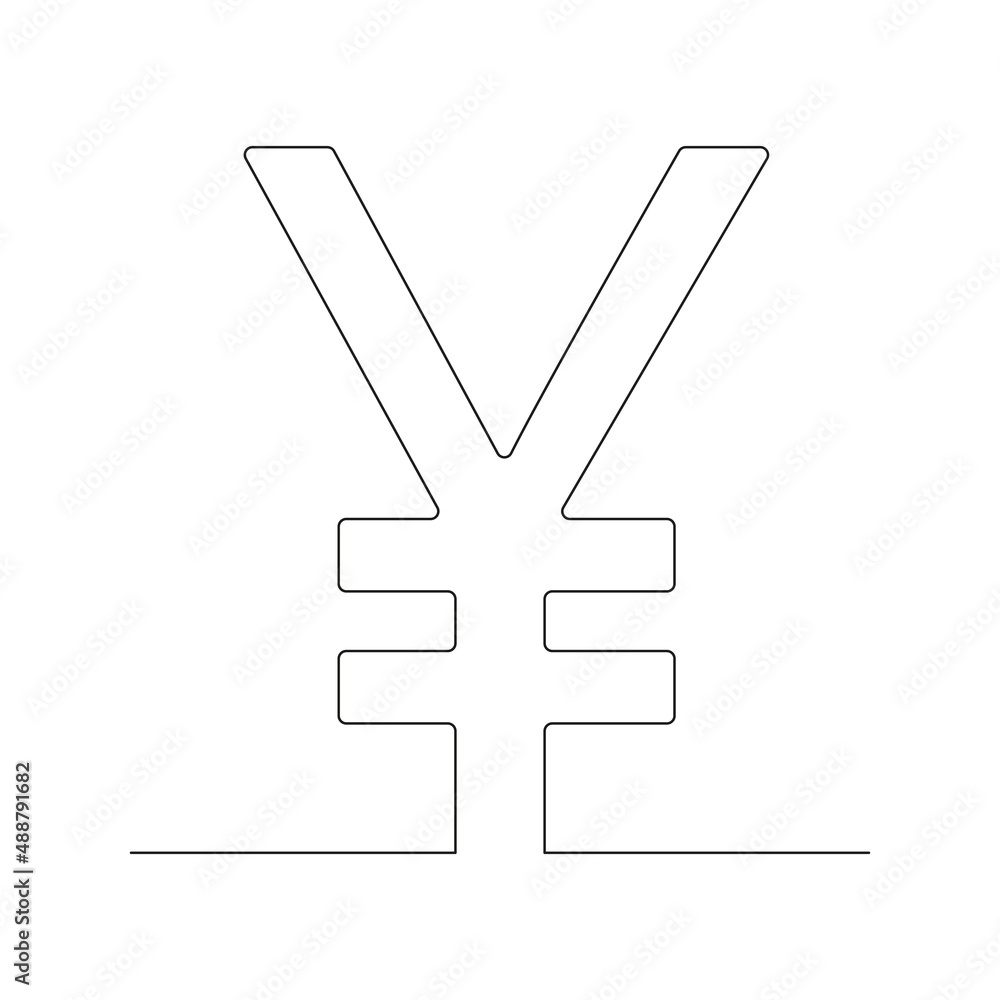 Japanese yen one line drawing symbol. Vector isolated on white. Stock ...