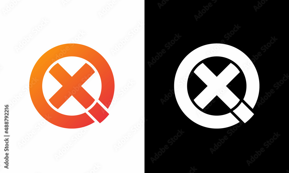 initial letter logo X inside circle shape, QX, XQ, X inside Q rounded ...