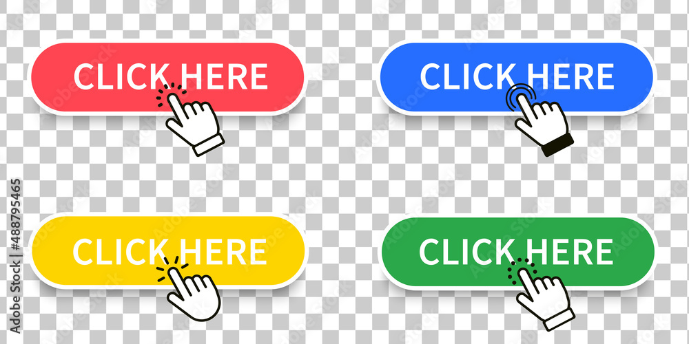 Click Here Button with hand cursor. Set for button website design ...