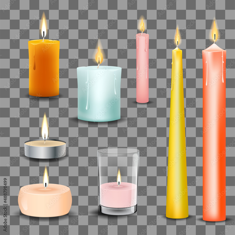 Candles realistic 3d set isolated on transparent background vector ...