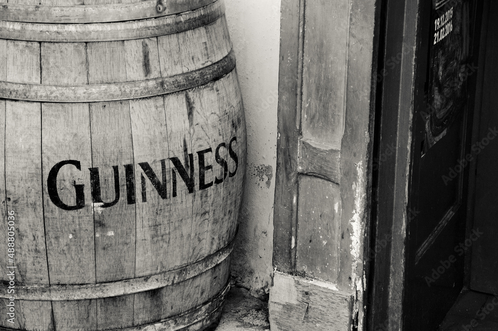 METZ, FRANCE - DECEMBER 19, 2015: Guinness beer wooden barrel (used as ...