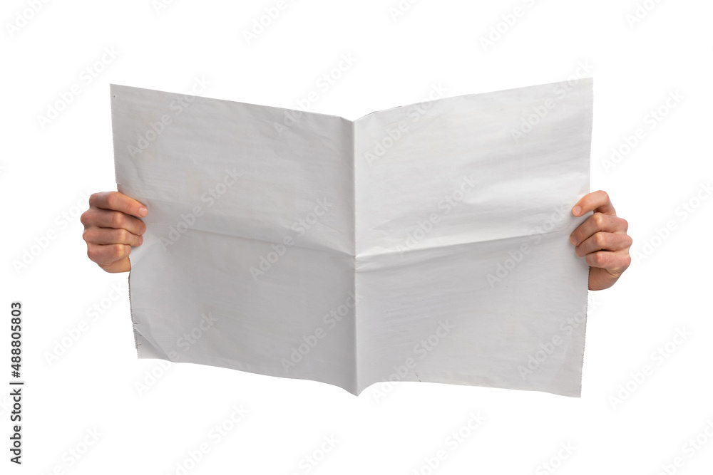 Blank newspaper holding hand. Using for mockup. Stock Photo | Adobe Stock