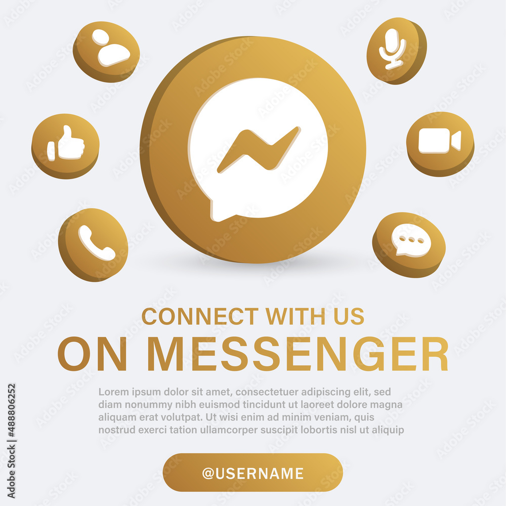 follow us on messenger in 3d logo with social media notification icons ...