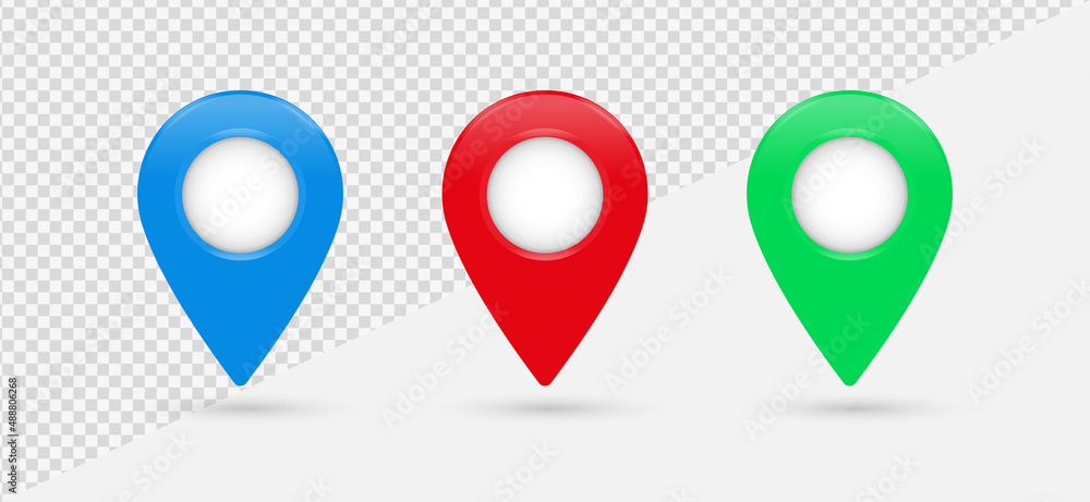 3D location pin pointer icon . isometric red map pointers icons - place ...