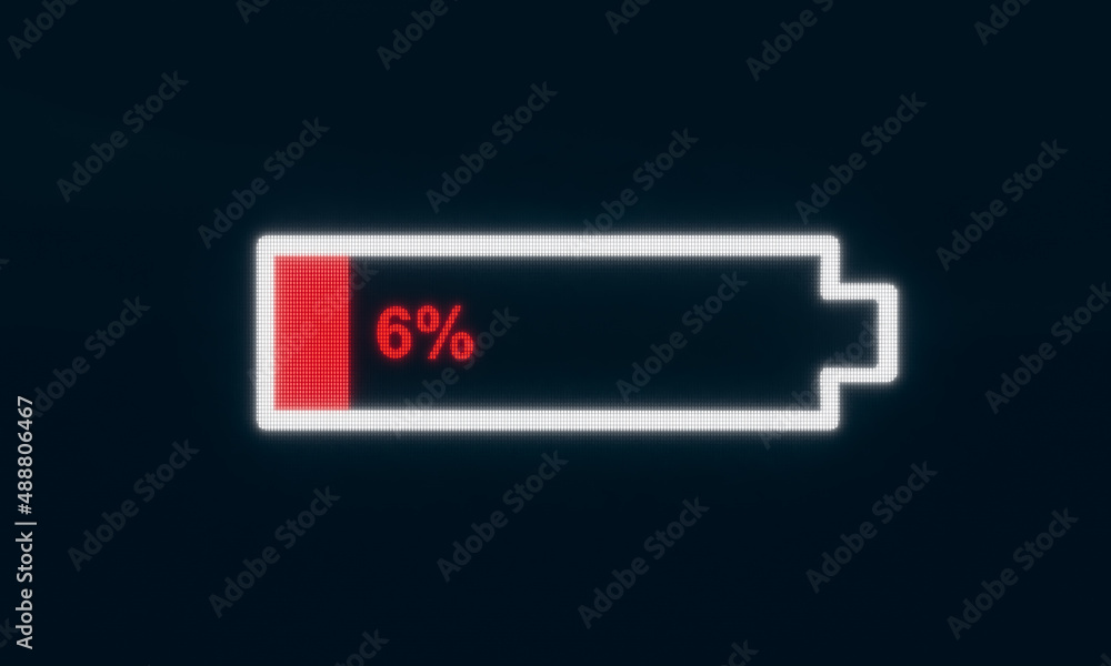 Very low charged battery, less power. Close-up display with battery ...