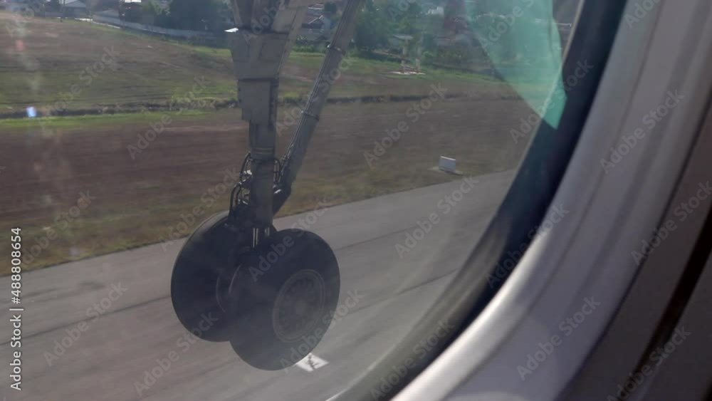 Video showing plane wheel running taking off from runway and got stored ...