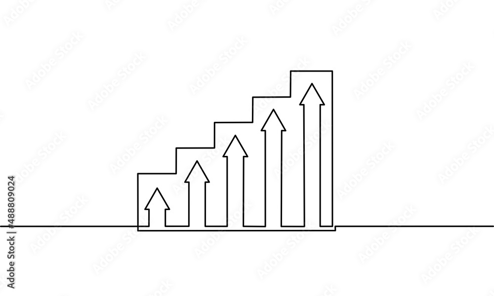 Continuous line drawing of growth graph with arrow up and ladder ...