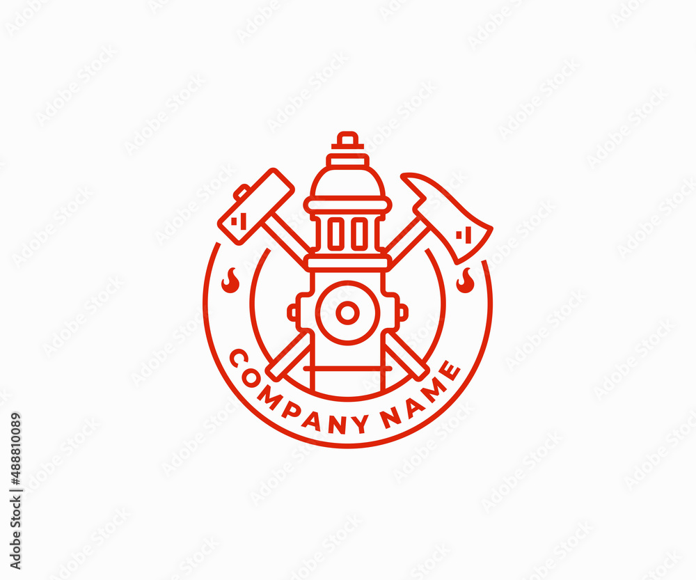 Fire department logo design. Fire hydrant with fire axe and sledge ...
