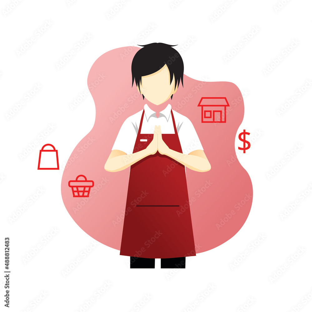 vector illustration of a male retail worker greeting a customer Stock ...