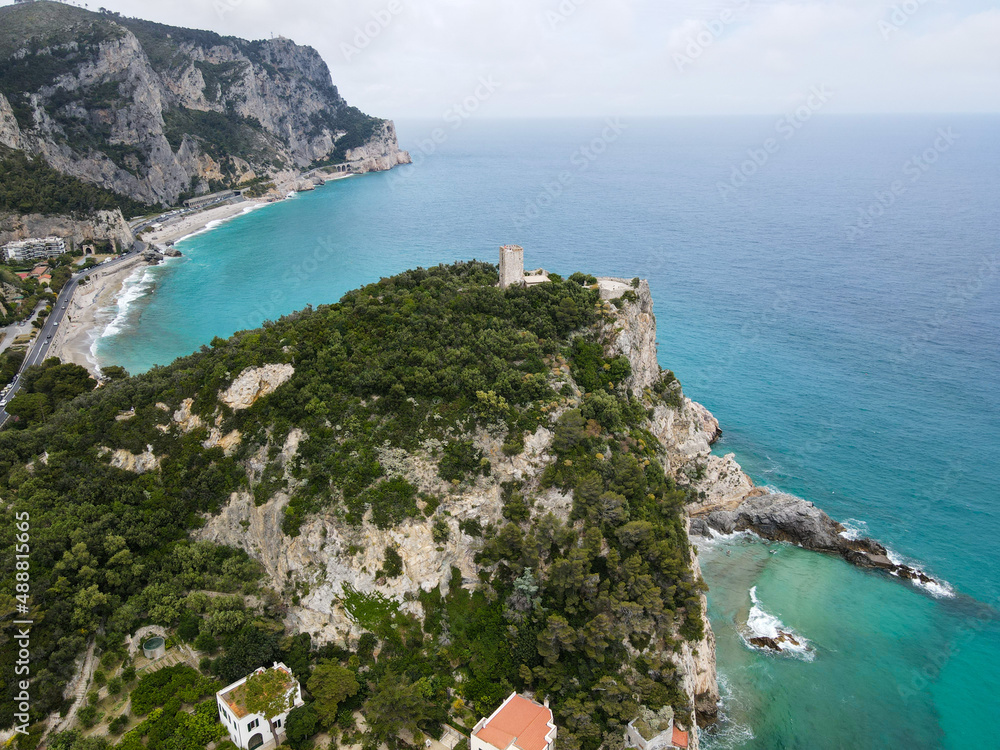 Aerial view of Varigotti in Liguria, Italy, small town on the ligurian ...