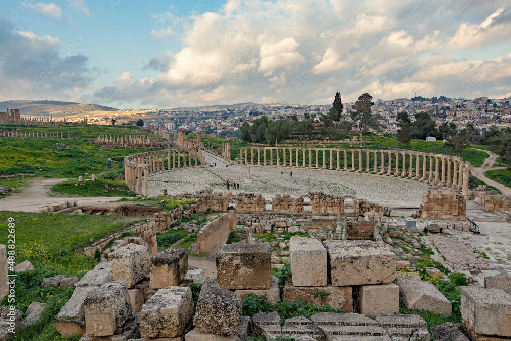 Roman ruins in Jerash town in Jordan Stock Photo | Adobe Stock