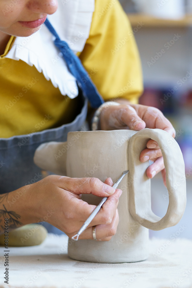 Handmade pottery small business: process of modeling and shaping clay ...