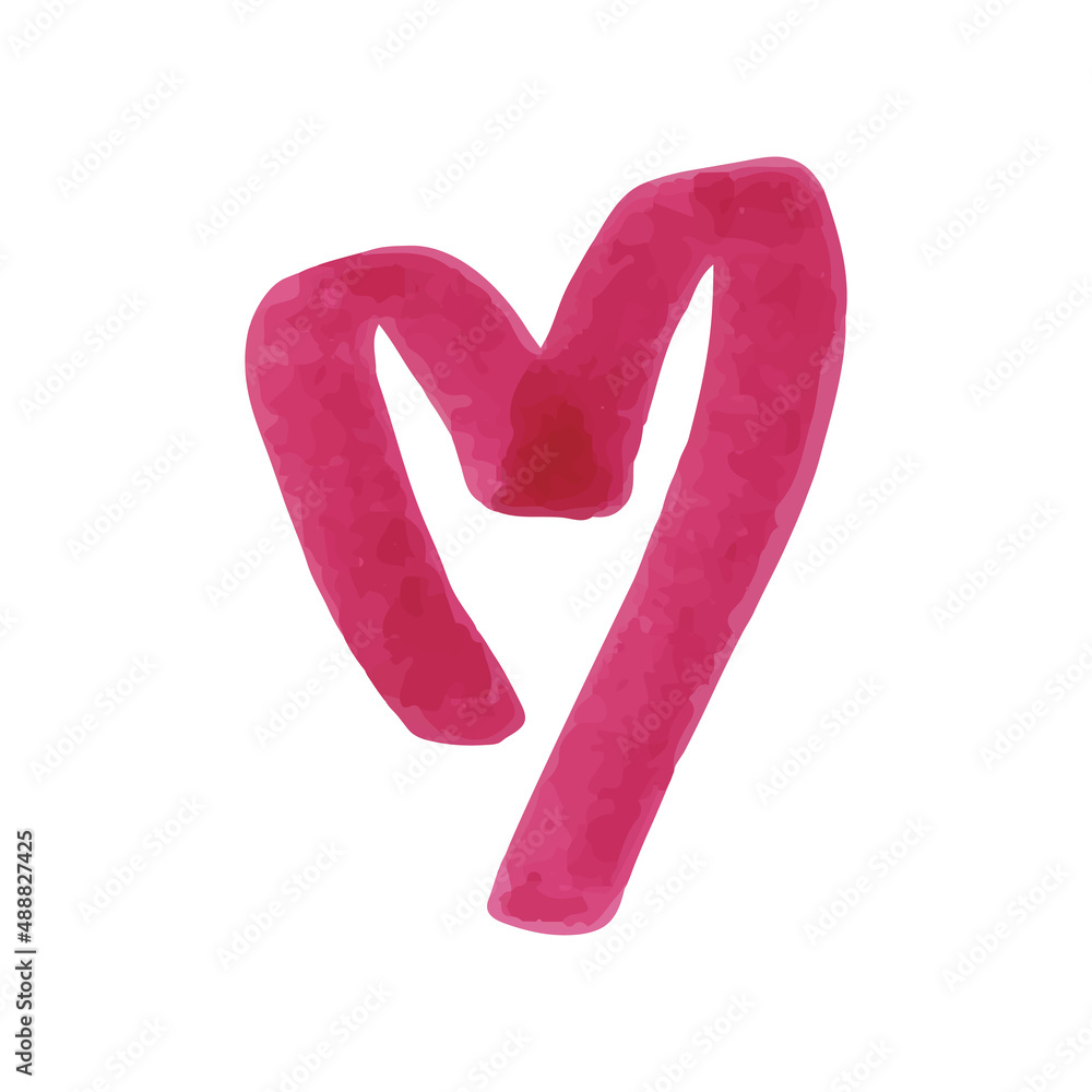 Burgundy outline opened heart shape. Love symbol. Hand drawn with ...
