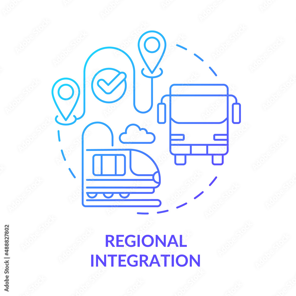 Regional integration blue gradient concept icon. City and rural site ...