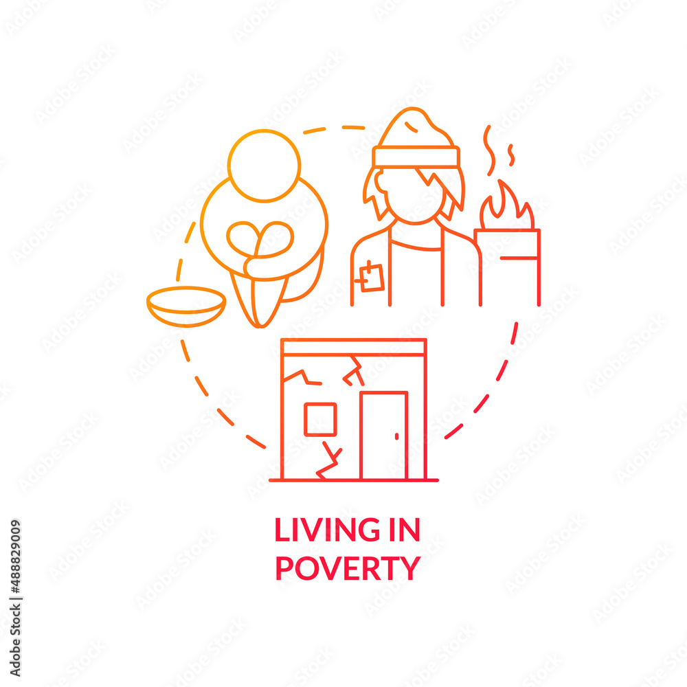 Living in poverty red gradient concept icon. Lack of money and ...