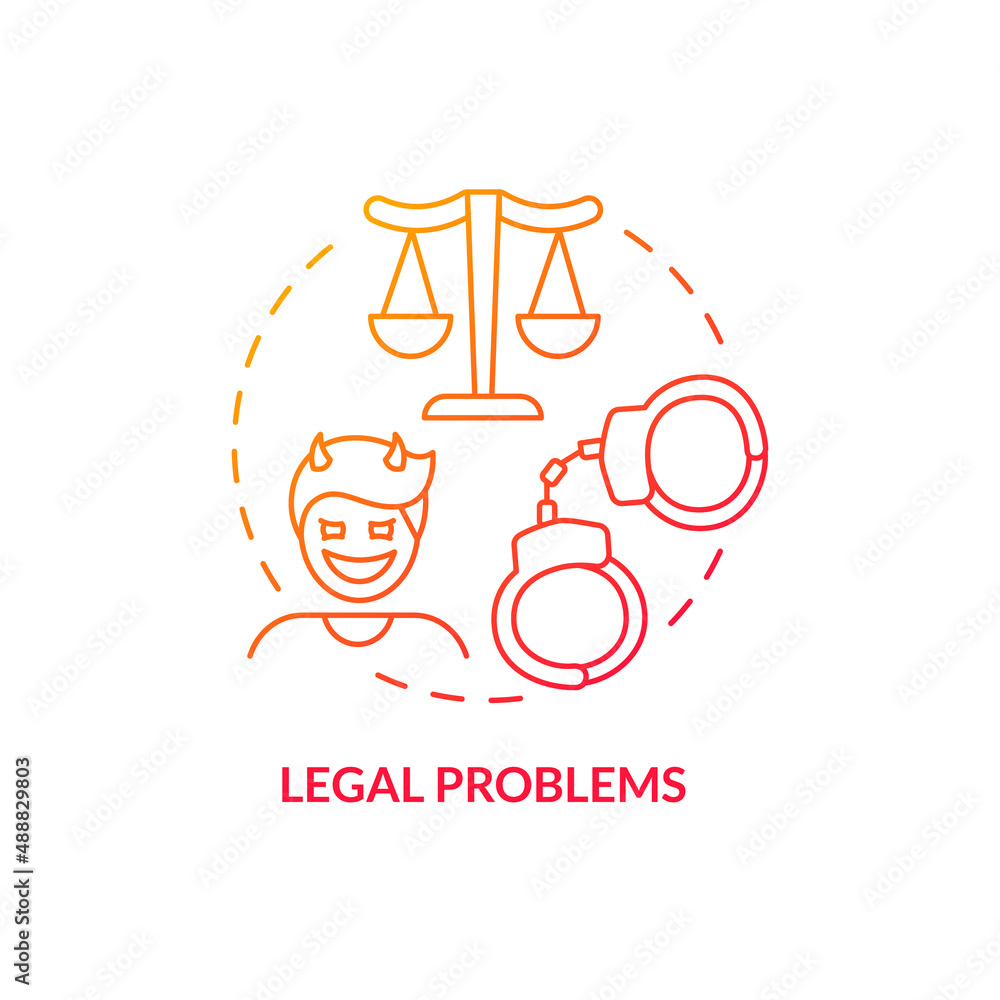 Legal problems red gradient concept icon. Law breaking. Mental issue ...