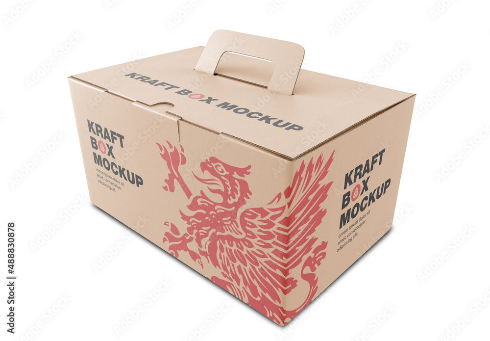 Kraft Paper Box with Handle Stock Template | Adobe Stock