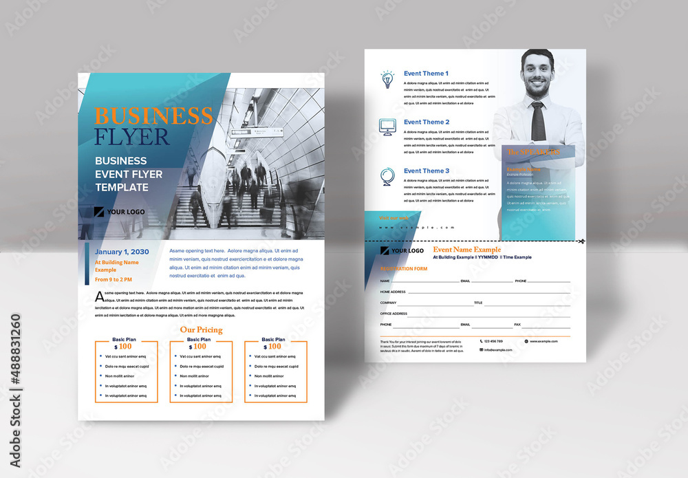 Business Event Flyer with Registration Form Stock Template | Adobe Stock