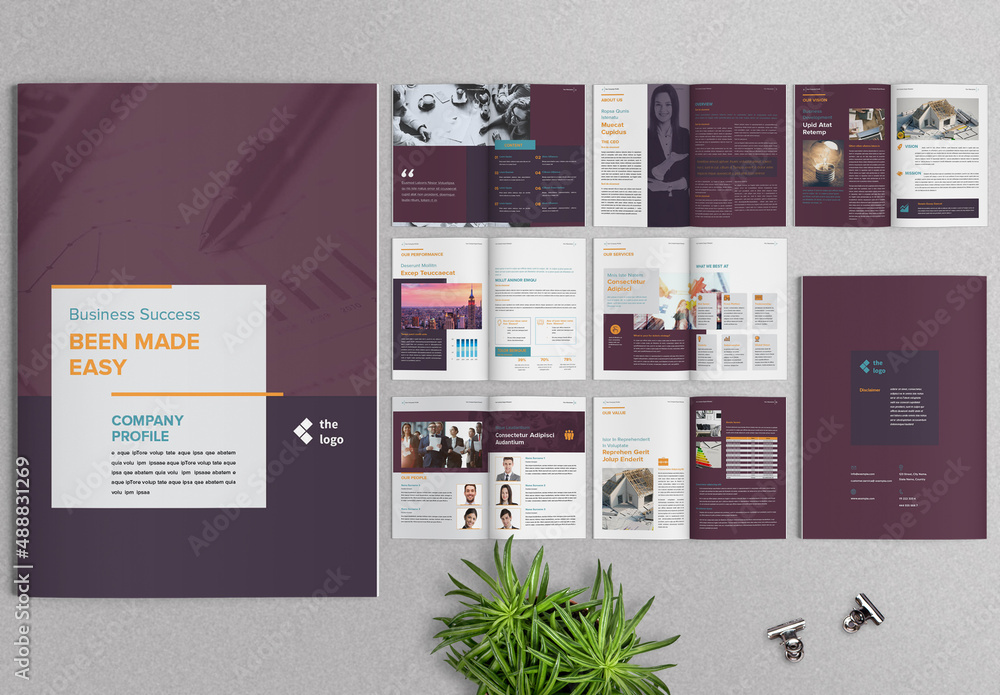 Company Profile with Purple Accents Stock Template | Adobe Stock