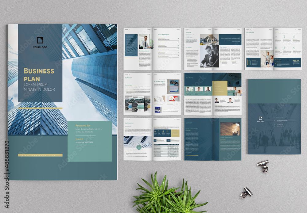 Business Plan with Turquoise and Gold Accents Stock Template | Adobe Stock