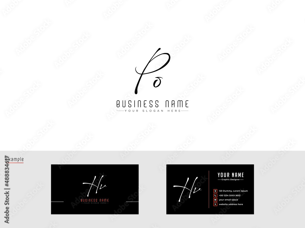 Black PO Signature Letter Logo, New Signature po Logo and business card ...