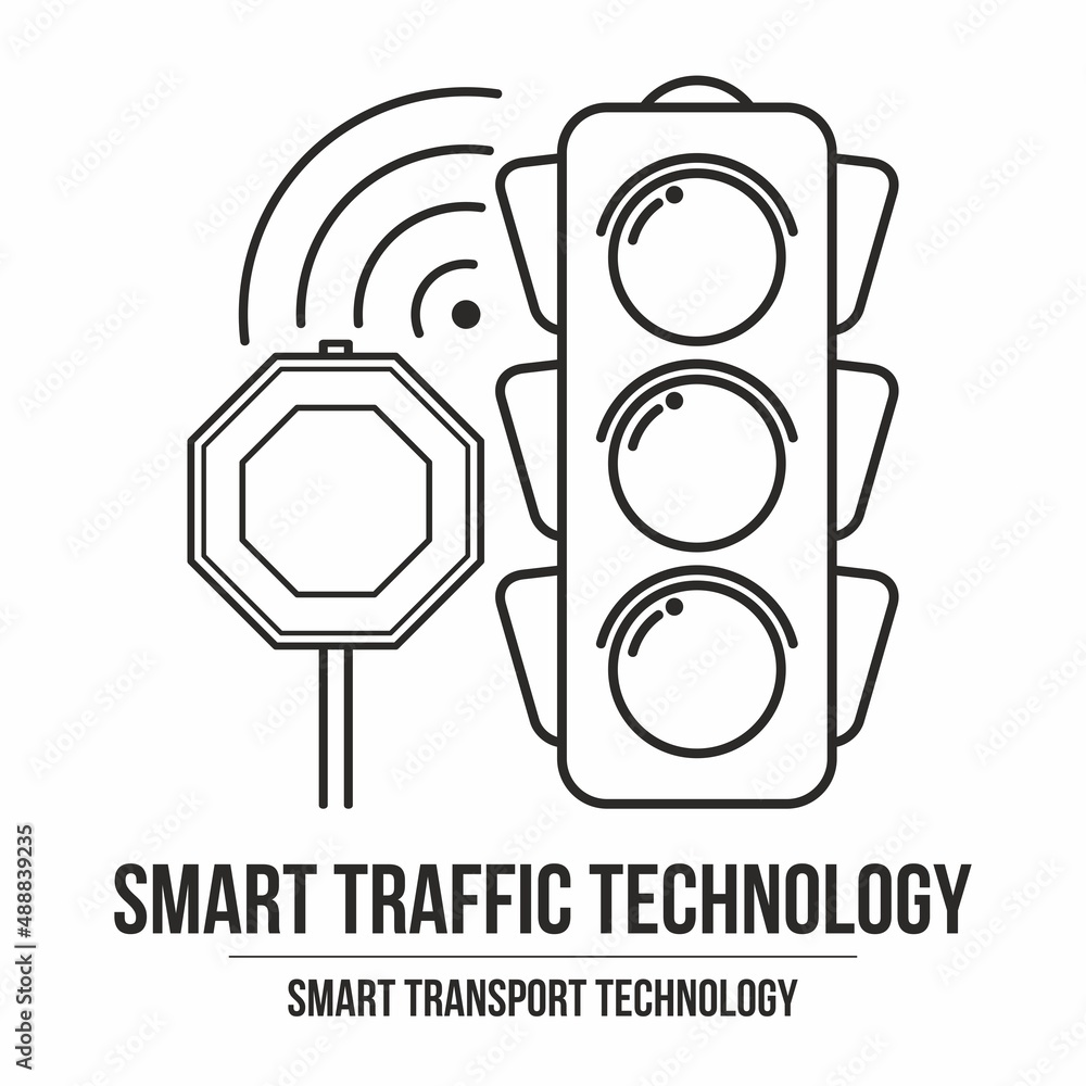 Smart traffic control. Smart Traffic Light icon, smart road reflecting ...