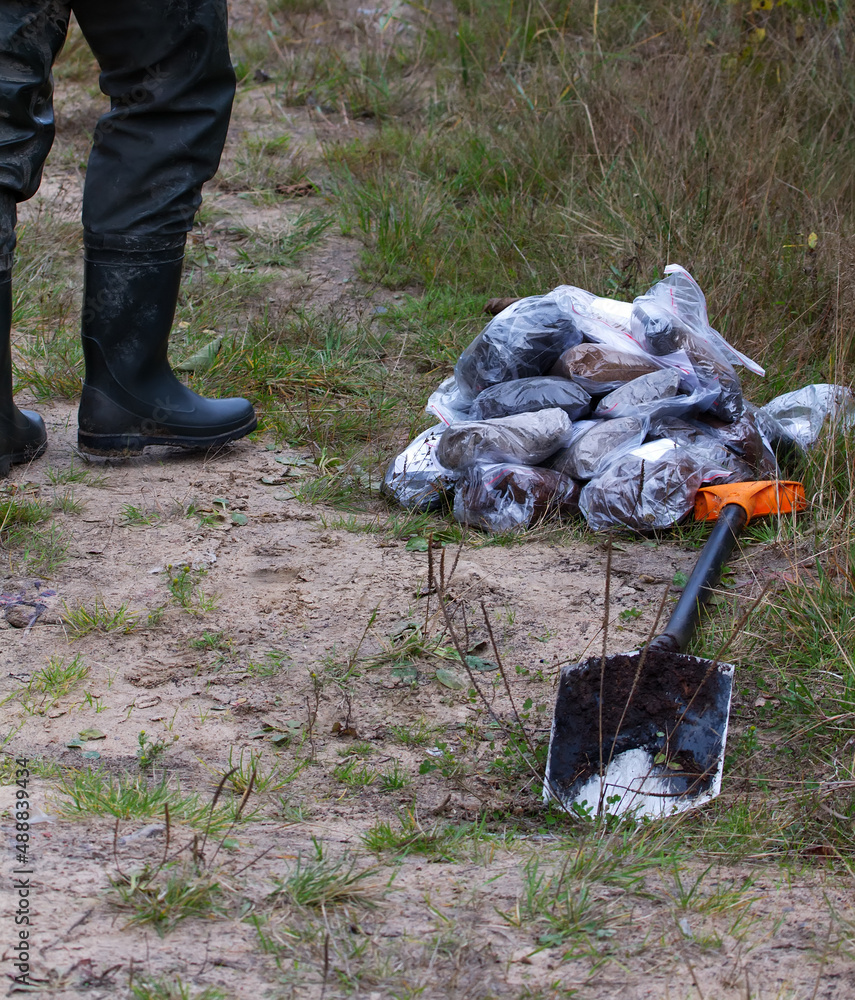 Soil science (edaphology), taking soil specimens in field. Packages ...