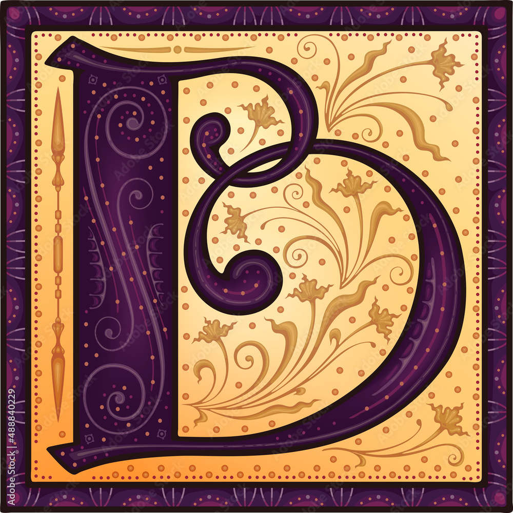 Medieval letter.Initial.Alphabet.Ancient book miniature. Magic ...