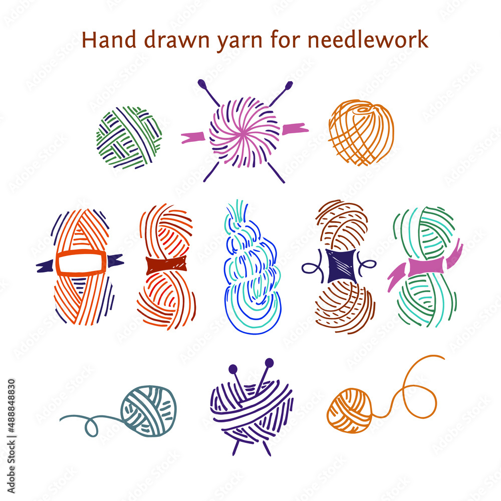 Hand Drawn yarn for knit Vector format Stock Vector | Adobe Stock