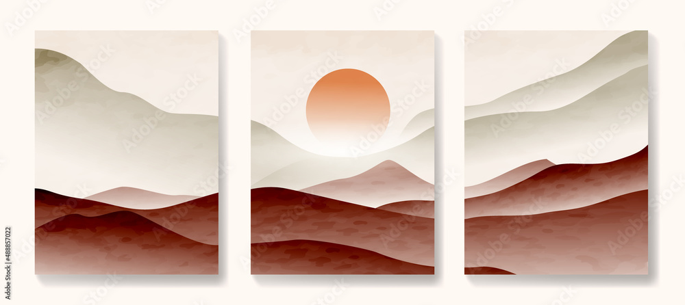 Art background with mountains and hills in the colors of the earth ...