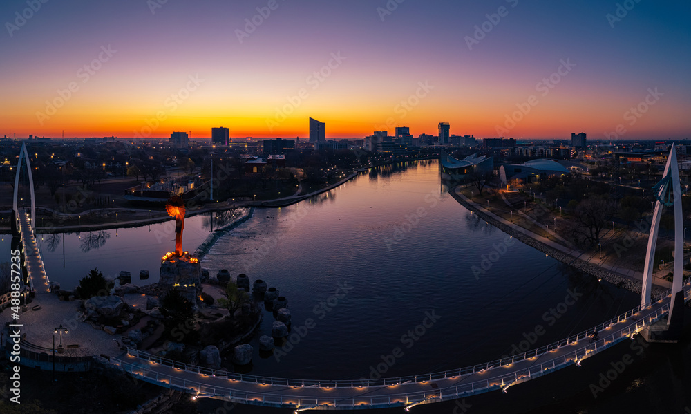 Drone Panoramic view of Downtown Wichita, Kansas and Keeper of the ...