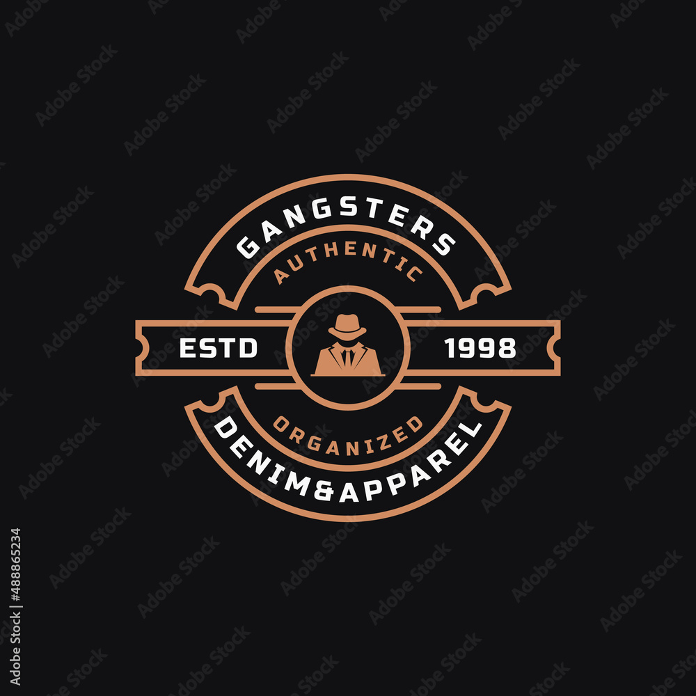 Vintage Retro Badge for Gangsters and Mafia Man in Black Suit Logo ...