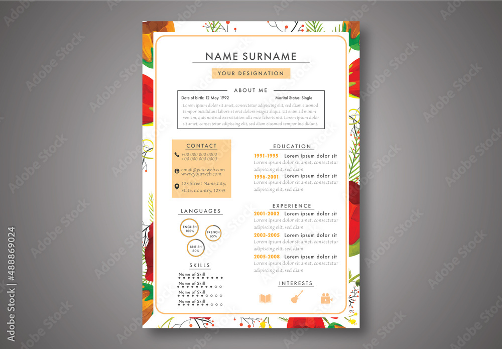 Professional CV Resume Layout for Creative Person Stock Template ...