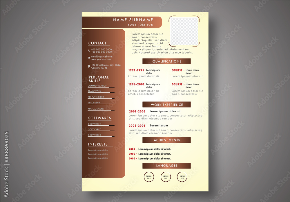 Resume Layout in Yellow and Brown Color Stock Template | Adobe Stock