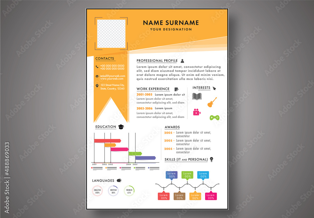 Editable Resume or CV Layout in White and Orange Color Stock Template ...